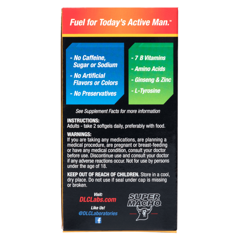 Super Macho® Dietary Supplement with High Potency B Vitamins, 50 Softgels