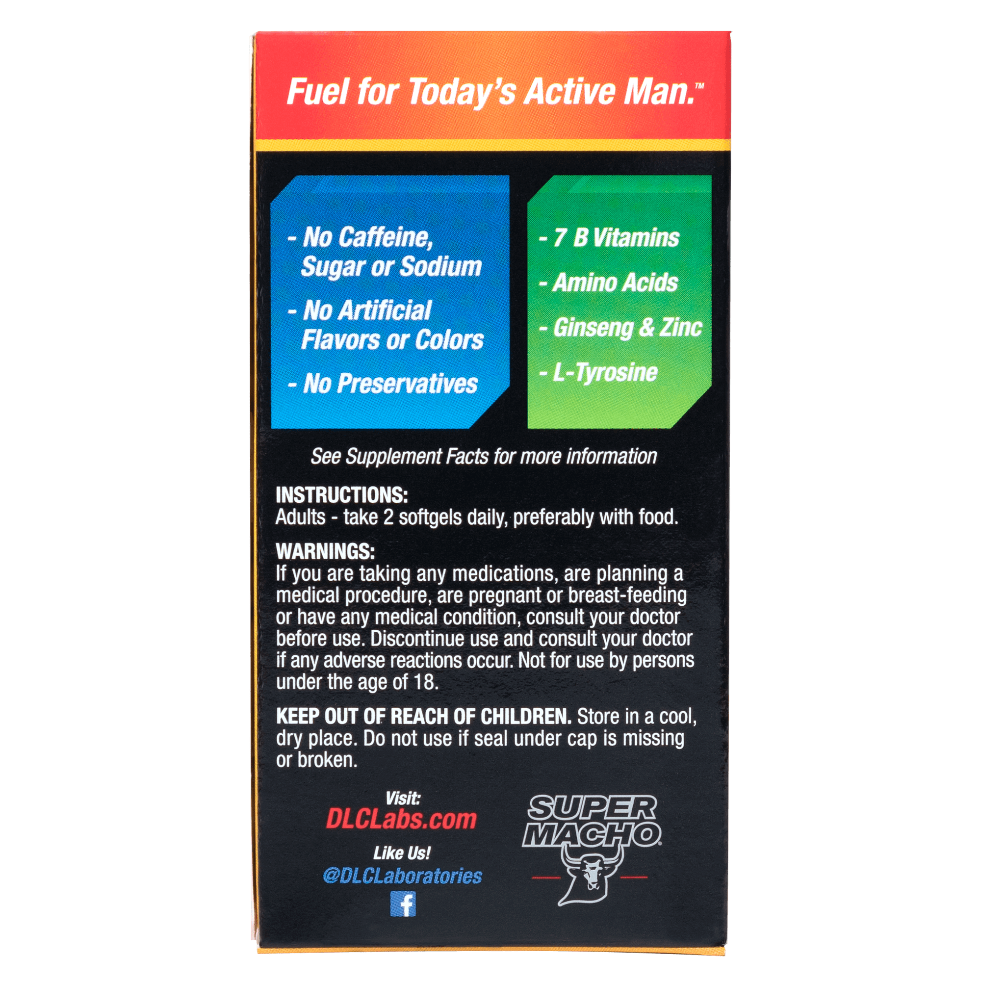 Super Macho® Dietary Supplement with High Potency B Vitamins, 50 Softgels