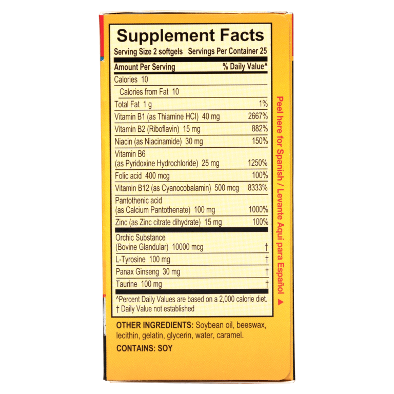 Super Macho® Dietary Supplement with High Potency B Vitamins, 50 Softgels