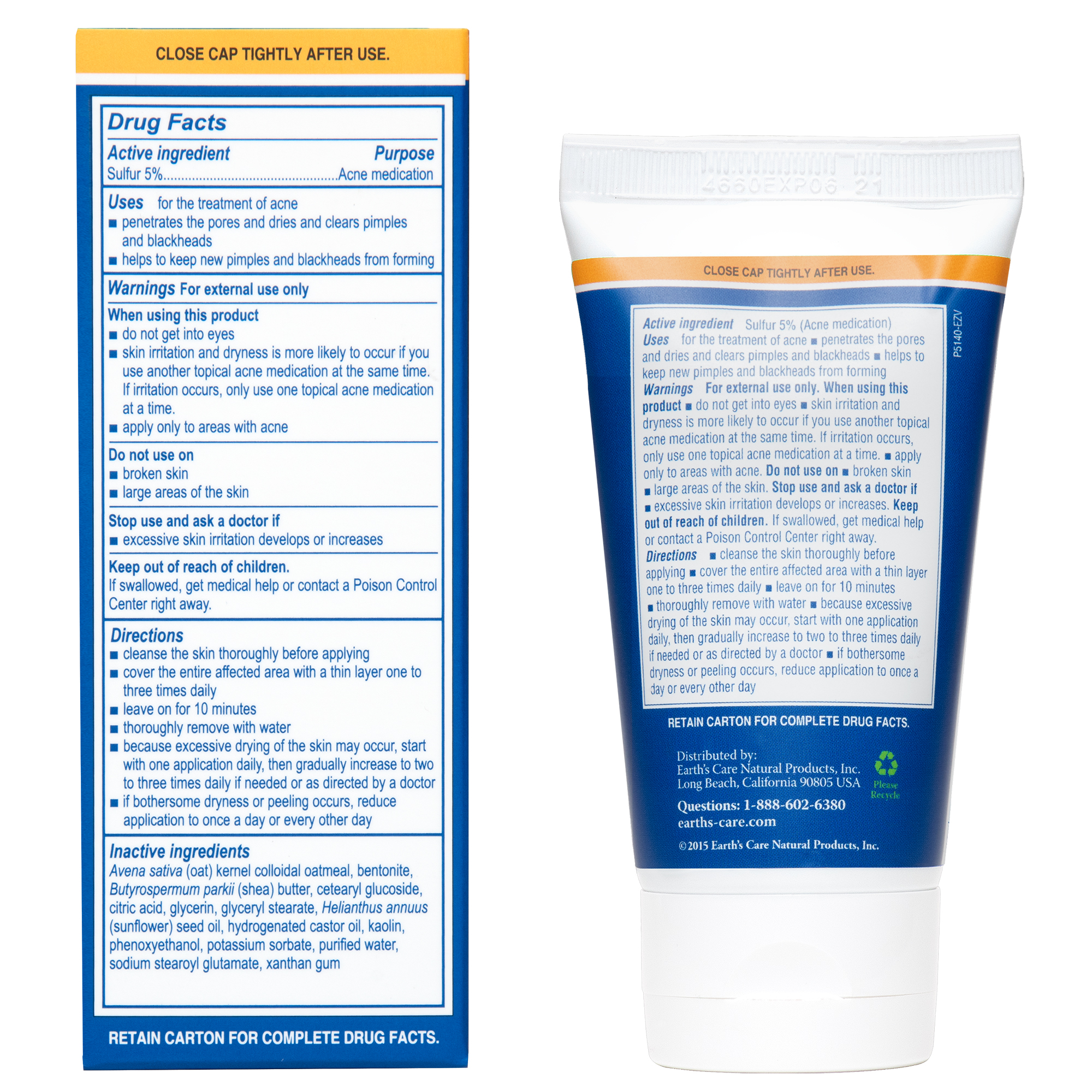 Earth’s Care® Acne Treatment Mask 5% Sulfur 2.5 OZ (71 g)
