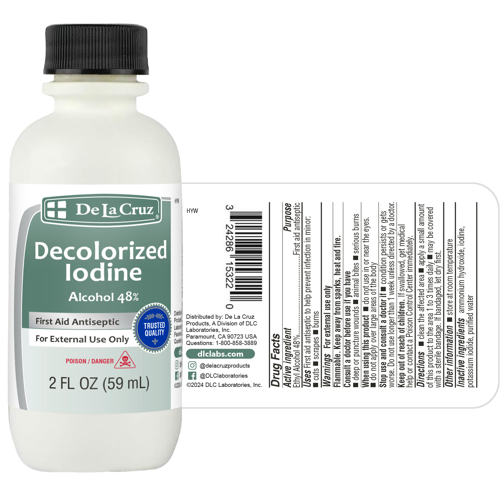 De La Cruz® Decolorized Iodine First Aid Antiseptic 2 FL. OZ. (60mL)